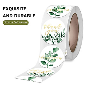 Thank You Label Sticker 1.5" Round, 500 Labels per Roll, Thank You Sticker for Birthday, Wedding, Gift, Bridal Shower Gold .The Poster Pattern is Two Different Leaves. Golden Font1