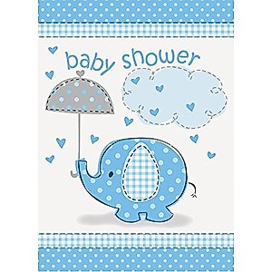 Unique Baby Shower Elephant Party Invitations, 5.5” x 4”, Blue