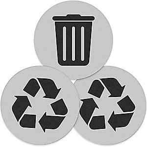 Stickios Recycle Stickers for Trash Cans (3 PCS) - Bubble-Free, Damage-Free, Removable Vinyl - Indoor or Outdoor Garbage Bins - Waste Management Stickers (Silver)