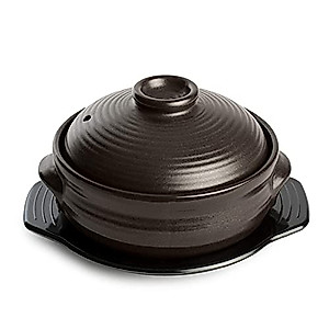 Crazy Korean Cooking Korean Stone Bowl (Dolsot), Sizzling Hot Pot for Bibimbap and Soup - Premium Ceramic (Large with Lid)