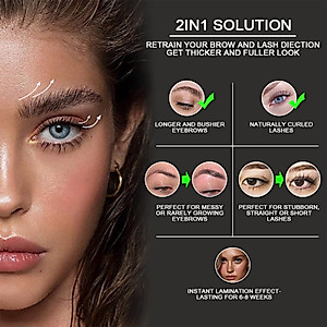 Brow Lamination and Tint Kit, 4 in 1 Lash Lift and Tint Kit, Professional Eyebrow & Eyelash Perm Kit with Black Dye, Fuller & Thicker Brows Long-lasting for 6-8 Weeks, Suitable for Salon & Home Use