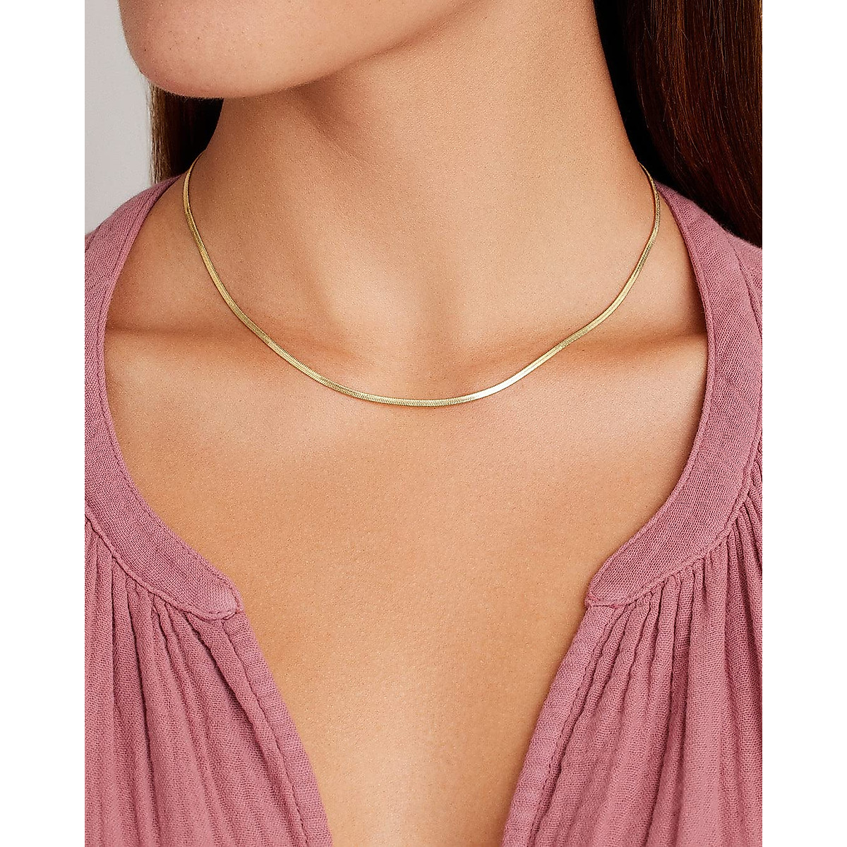 gorjana Women’s Mini Venice Necklace, Flat 2mm Snake Chain Choker, 18K Gold Plated