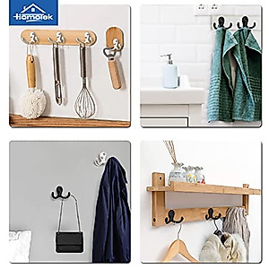 HOMOTEK 4 Pack Heavy Duty Coat Hooks Wall Mounted Double Prong(Left and Right) Rustproof Coat Hooks Hardware Retro Dual Robe Hanger for Coat,Towel, Scarf, Hat, Bag, Key, Shoes, Oil Rubbed Bronze