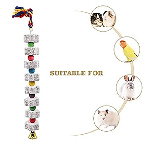 2 Pack Large Bird Chewing Toy, Parrot Beak Grinding Calcium Stone with Bells, Bird Cage Accessories, Cage Toys for Cockatiel Parakeet Parrot Budgies Rat Hamster Chinchilla Rabbit Bunny African Grey