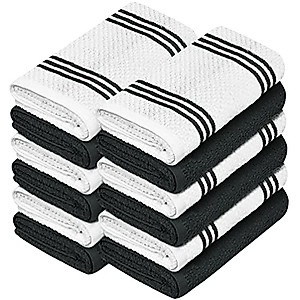 Oakias Kitchen Towels Black (12 Pack, 16 x 26 Inches) – Cotton Kitchen Hand Towels – Highly Absorbent & Quick Drying Dish Towels – Pop Corn Style…