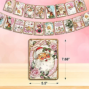 Pink Christmas Decorations Vintage Style Santa Claus Elk Gingerbread Banner Merry Christmas Hanging Banner for Home Office Party Fireplace Christmas Party Supplies