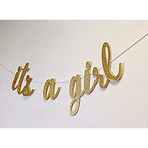 All About Details It's A Girl Cursive Banner, 1set, Baby Shower Banner, Baby Shower Party Decoration (Gold)