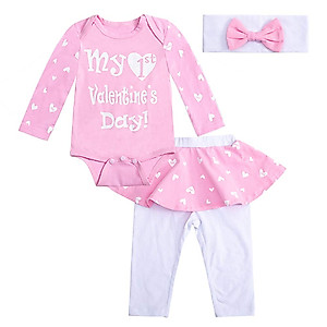LENSOUS Newborn Infant Baby Girls My First Valentine's Day Skirt Cute Romper Top Pants Clothes Outfit set (6-12 months)