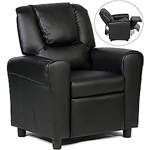 ARLIME Kids Recliner chair, toddler Armchair Upholstered Couch with Cup Holder, Backrest, baby Leather sofa with Headrest and Footrest, Child Furniture for Ages 2-7 (Black)