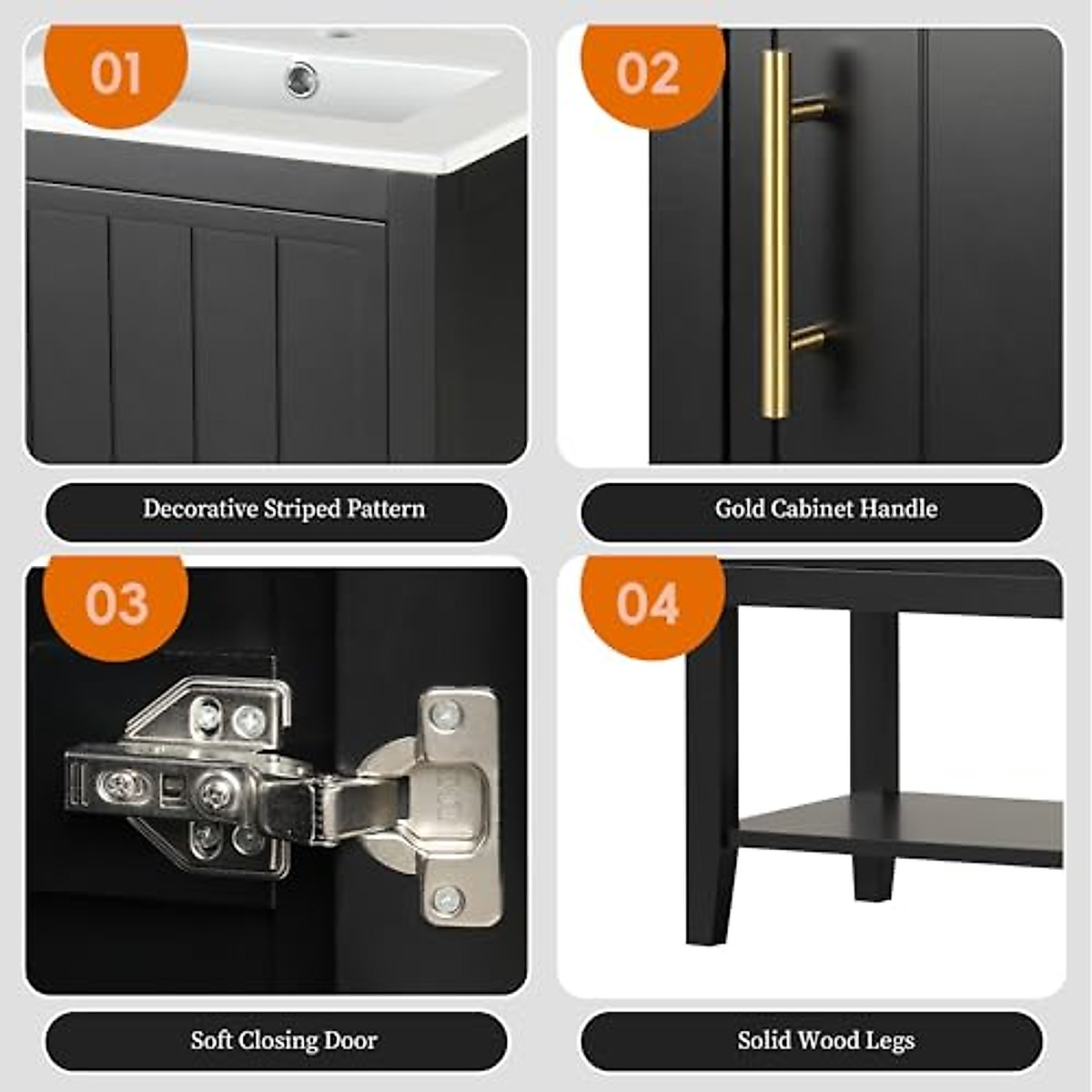 20" Bathroom Vanity Cabinet with Ceramic Sink Top Set, Freestanding, Two-Tier Storage Rack, Soft Closing Door, Black