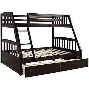 STP-Y Bunk Bed, Bunk Bed Junior Similitude Twin-Over-Full Bed Solid Wood with Two Storage Drawers Similitude Bunk Bed Heavy Duty Bed with Ladder and Guard Rail Space-Saving Design Detachable Low Bed