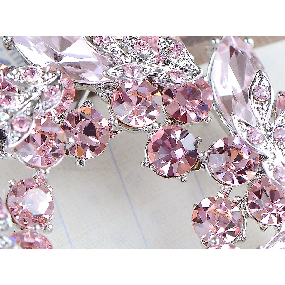 Alilang Womens Diamond Inspired Floral Wreath Holiday Christmas Old Fashion Brooch Pin, Pink