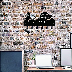 CREATCABIN Key Holder Metal Space Theme Universe Space Hook Hanger Wall Decorative Mounted Coat Hanger Design Organizer Rack with 6 Hooks for Wall, Bathroom, Kitchen, Entryway