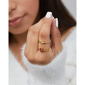 Disney Moana Womens Stackable Ring Set Size 7 - Flash-Plated Sterling Sliver Rings Moana Flower Ring - Leaf Ring