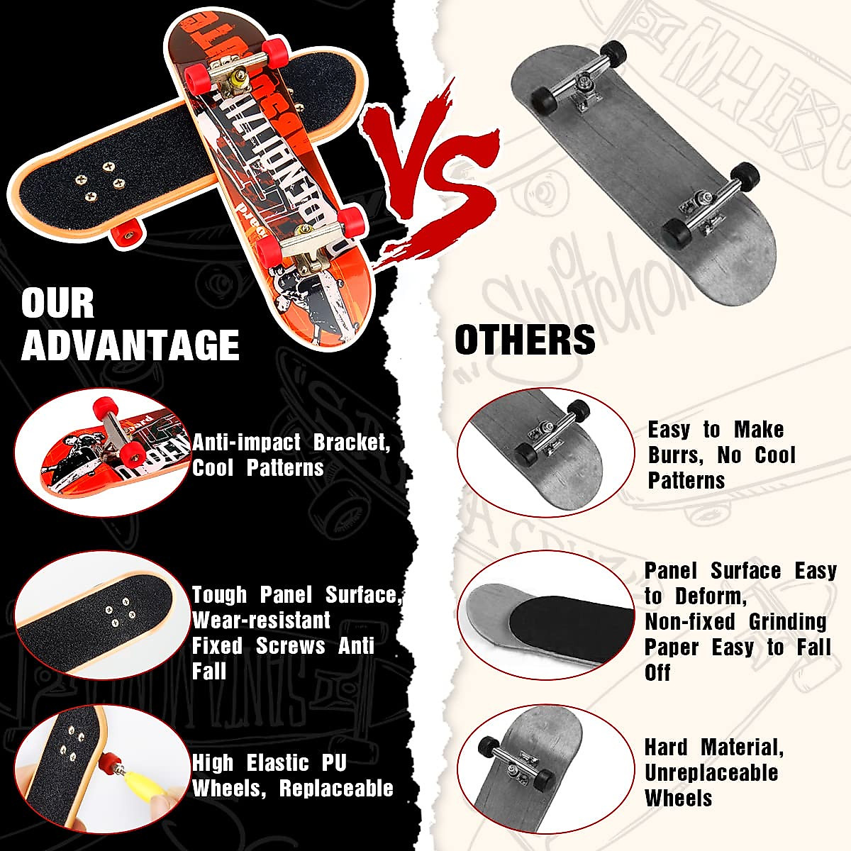 KETIEE 2 Kit Finger Skateboard for Kids Mini Skateboard Finger Boards Toys Gifts for Children Finger Skater Fingerboards Ultimate Sport Training Props Creative Fingertips Boards Mini Finger Toy