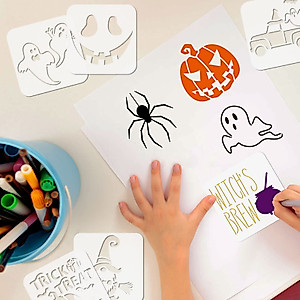 RINOLY 24 PCS Small Halloween Stencils for Painting on Wood, 3x3 inch Halloween Pumpkin Stencils Reusable for DIY Ornaments Halloween Decoration