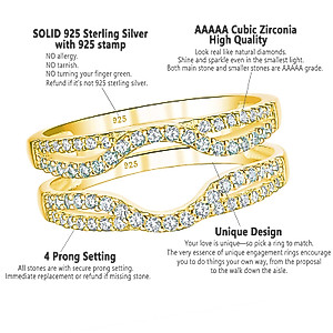SHELOVES Womens Sterling Silver Yellow Gold Ring Enhancers Round White AAAAA CZ Infinity Guard Ring Sz 7