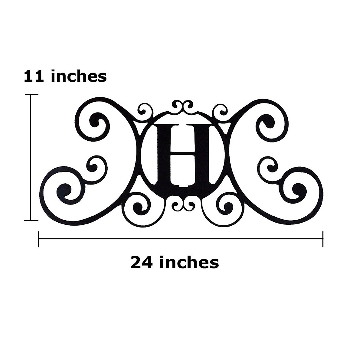 24 Inch House Plaque Letter - Wrought Iron Metal Scrolled Monogram Initial Letter Home Door Wall Hanging Art Decor Family Name Last Name Letter Sign (H, 24 x 11 inches,Thick 2mm) Christmas Gift