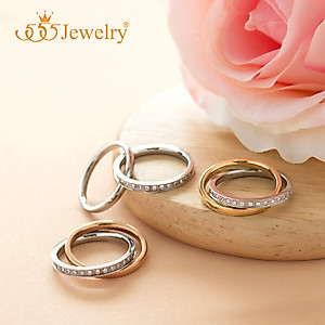 555Jewelry Womens Double Band High Polish Smooth Stainless Steel Interlocking Sparkling Cubic Zirconia Surrounded Fine Fashion Jewelries Friendship Band Rings, Silver Size 7