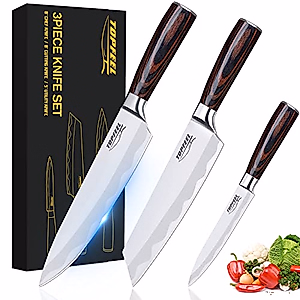 Professional Chef Knife Set High Carbon Stainless Steel Sharp Kitchen Knife Set 3 PCS, Japanese Cooking Knife with Sheath, Knives Set for Kitchen with Ergonomic Wood Handle and Gift Box