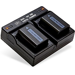 BM Premium 2 Batteries and Dual Bay Charger for Sony ZV-E10, A7 II, A6100, A6400, DSC-RX10 IV, DSC-RX10 II, RX10 III, Alpha 7, Alpha 7R, a7, a7R, A7s, A7s II, a3000 a5000 a5100 a6000 a6300 a6500