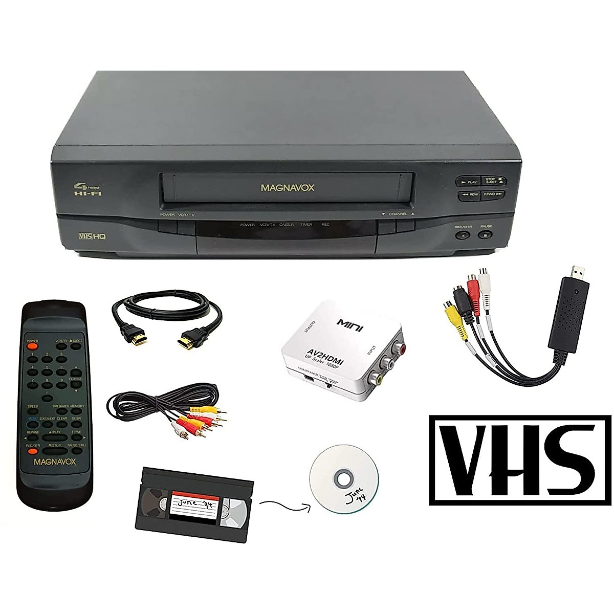 MAGNAVOX VCR Video Cassette Player with Remote, USB Adapter, HDMI ...