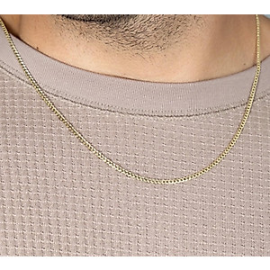Jewelry America Solid 14K Yellow Gold 2.5mm Concave Cuban Link Curb Chain Necklace, 24"