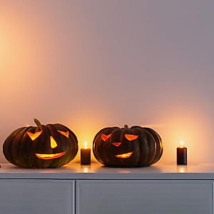 Unscented Black Pillar Candles, Small 2x3 Inch Dripless Tapered Column Halloween Solid Colored Candles for Home Party Holiday, 24 Hour Burn Time, Set of 8