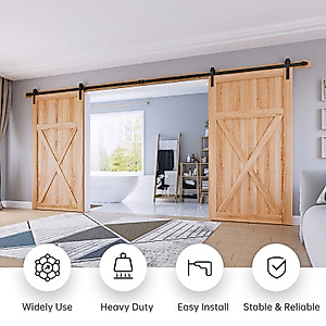 EaseLife 16 FT Double Door Sliding Barn Door Hardware Track Kit,Basic J Pulley,Heavy Duty,Slide Smoothly Quietly,Easy Install (16FT Track Kit for Double 48" Wide Door)