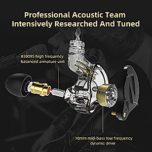 KZ ZSN PRO X Dual Driver Earbuds Headphone, HiFi Stereo Sound Earphone with Balanced Armature and Dynamic Driver Ergonomic Comfortable Headset (Golden with Microphone)……