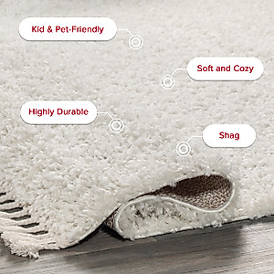 nuLOOM Neva Solid 2x12 Runner Shag Rug for Living Room Bedroom Dining Room Nursery Entryway Hallway, Ivory