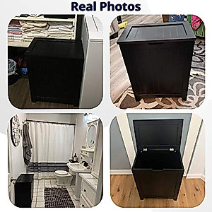 Wooden Hamper For Laundry with Lid, Contemporary Storage Bin Basket, Dark Cabinet Organizer for Bathroom, Guest Room, Bedroom with Modern Design and Durable Wood Construction (Black)