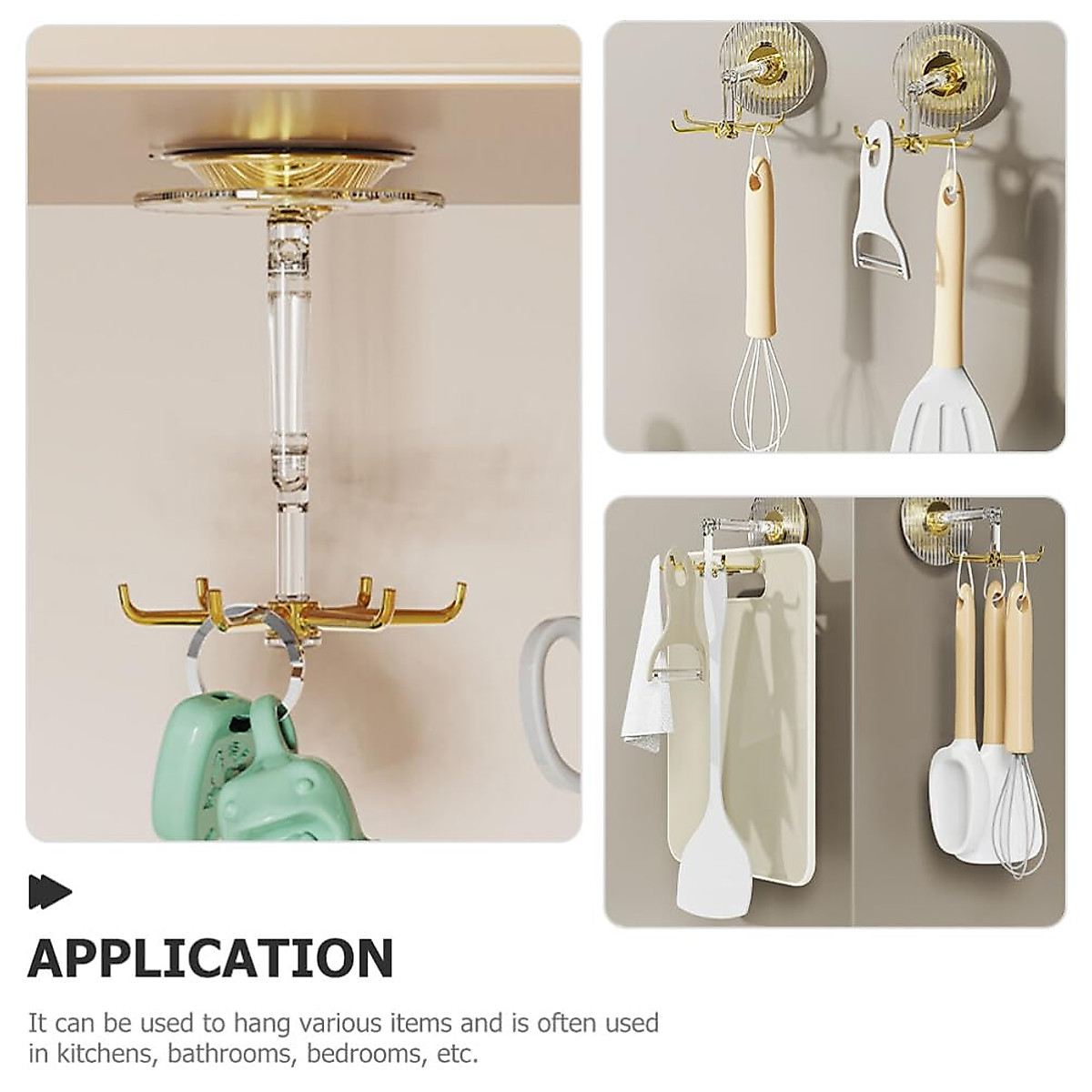 Alipis 2Pcs Kitchen Utensil Hanger with 6 Hooks 360° Rotating Utensils Hanging Rack No Drilling Top Mounted Tableware Holder for Cabinet Wall Home