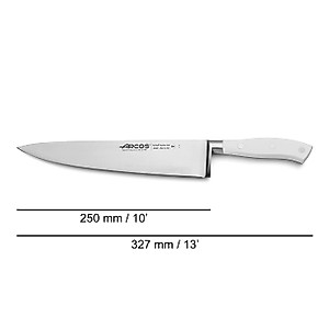 ARCOS Forged Chef Knife 10 Inch Stainless Steel. Professional Cooking Knife For Cutting Variety of Foods. Ergonomic Polyoxymethylene Handle and 250mm Blade. Series Riviera Blanc. Color White
