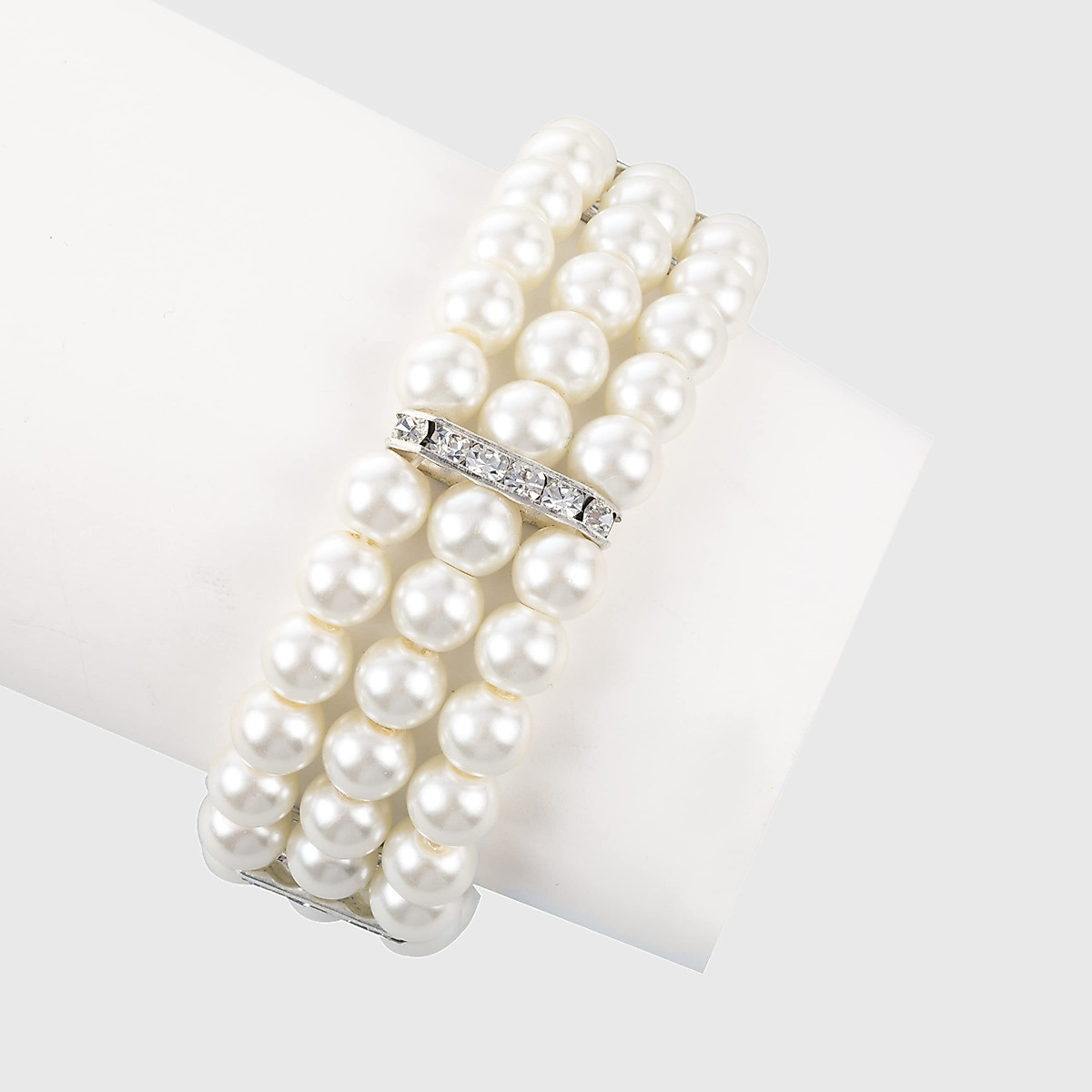 BABEYOND 1920s Flapper Imitation Pearl Bracelet Great Gatsby Pearl Bracelet Roaring 20s Accessories Jewelry Set (3layer)