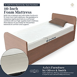 Aylas Furniture Twin Bed Mattress 10 Inch Twin Foam Mattress High Density Reflex Support Layer & Visco-Elastic Comfort Foam with Premium Polyester Cover Eco-Friendly Breathable Firm Twin Mattress