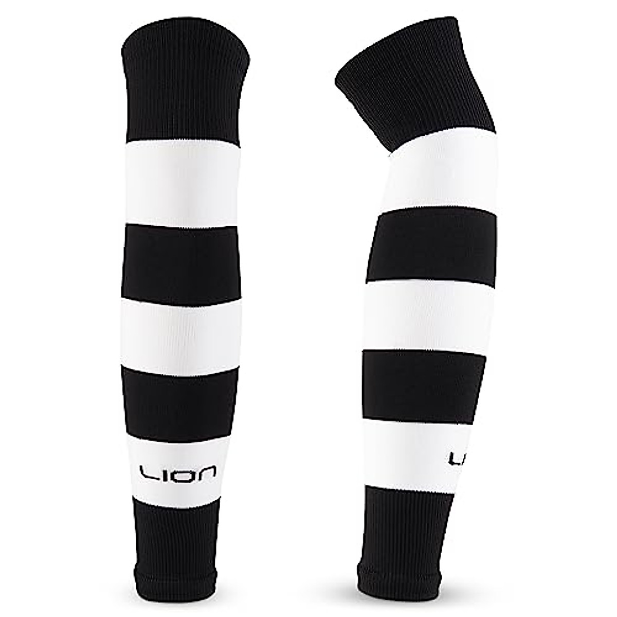 Lion Sportswear Soccer Sock Leg Sleeves to Accompany Grip Socks - Fits Over Calf/Shin Guards - Variety of Colours to Match Your Team Kit (Black/White)