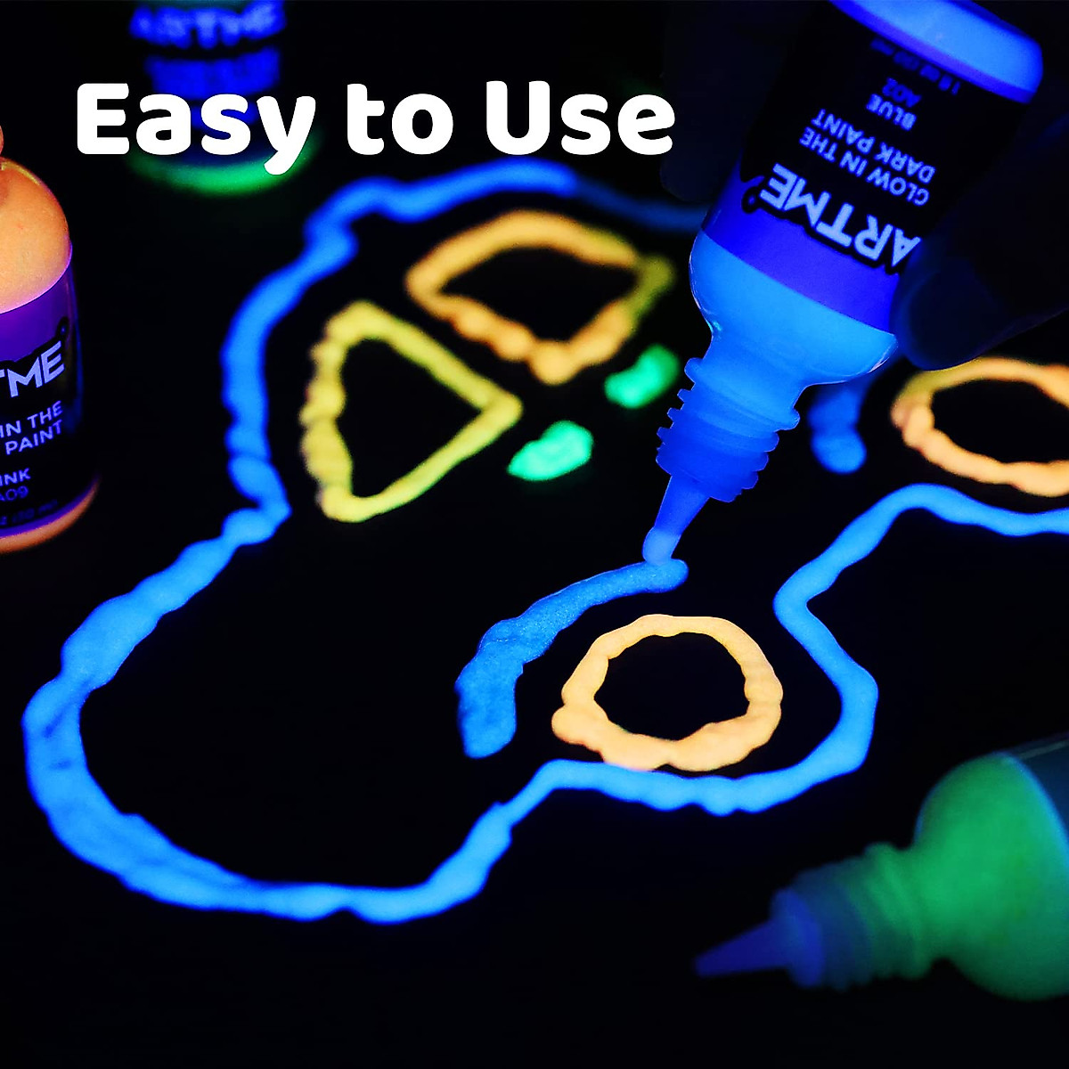 ARTME Glow in The Dark Paint, Glow Paint Set of 12 Bright Colors 30ml/1oz, Acrylic Glow in The Dark Paint Perfect for Art Painting, DIY projects, Halloween and Christmas Decorations, Rich Pigments for Adults, Artists and Students