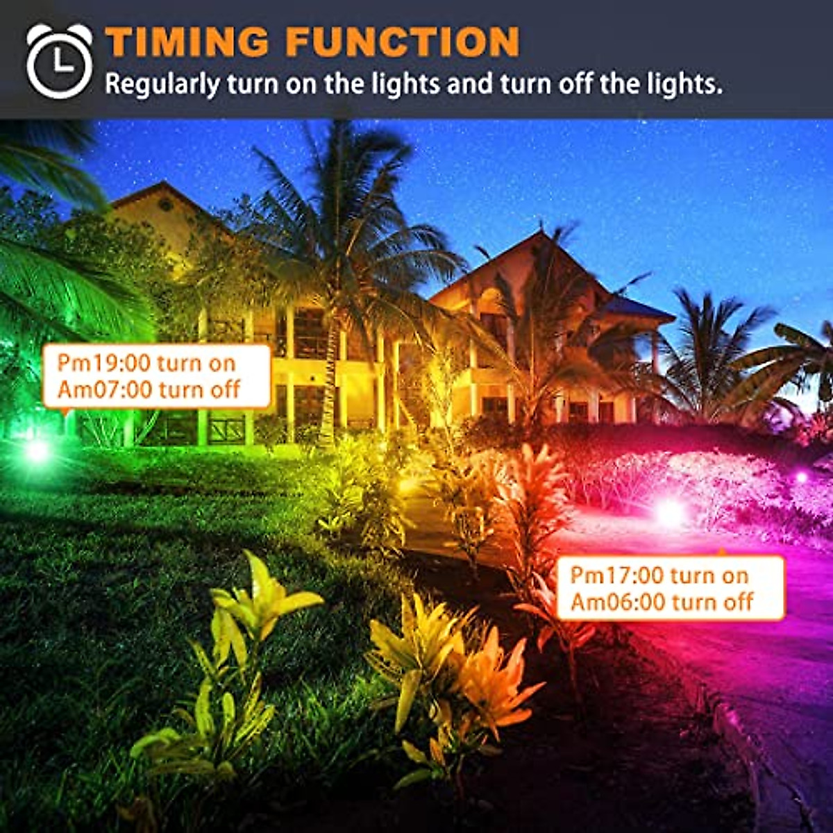 MELPO LED Flood Light Outdoor, 500W Equivalent 5000LM Smart RGB Landscape Lighting with APP Control, DIY Scenes - Timing - Warm White 2700K - Color Changing Uplight, IP66 Waterproof US Plug (2 Pack)