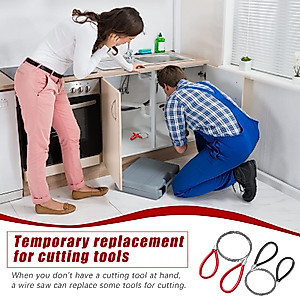 2 Pcs PVC Pipe Cable Saw Stainless Steel Wire Saw Hand Pocket String Rope Saw Emergency Survival Wire Saw PVC Pipe Cutting Tool for Wood Camping Hiking Hunting, Red, Black, 23.62 Inch