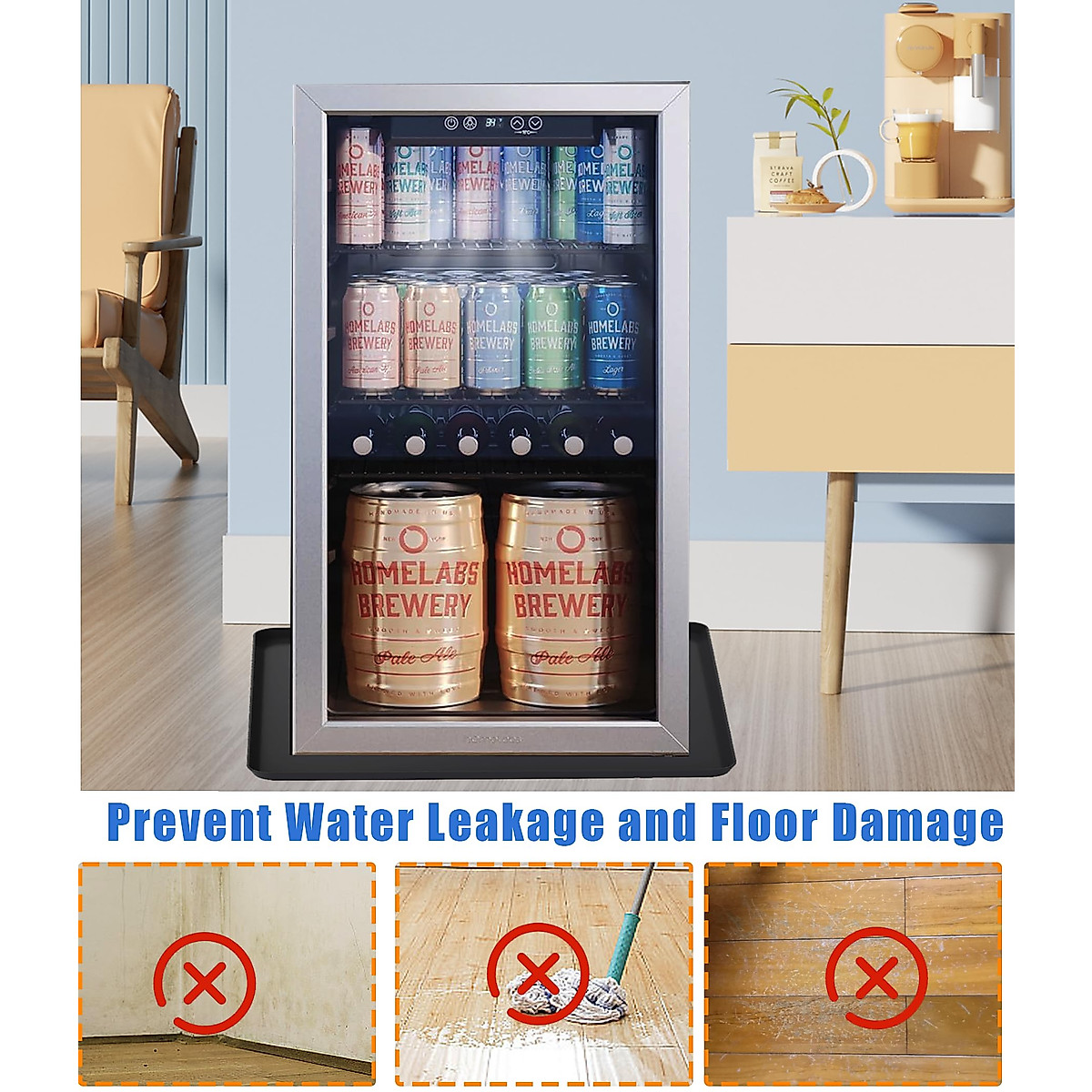 Mini Fridge Mat, 24''x24'' X0.8'' Mini Fridge Drip Trays Mat for Carpet Floor, Under Refrigerator Mat AC Conditioner Drip Pan, Silicone Mat for Refrigerators, Washing Machines, Dryers, Wine Coolers