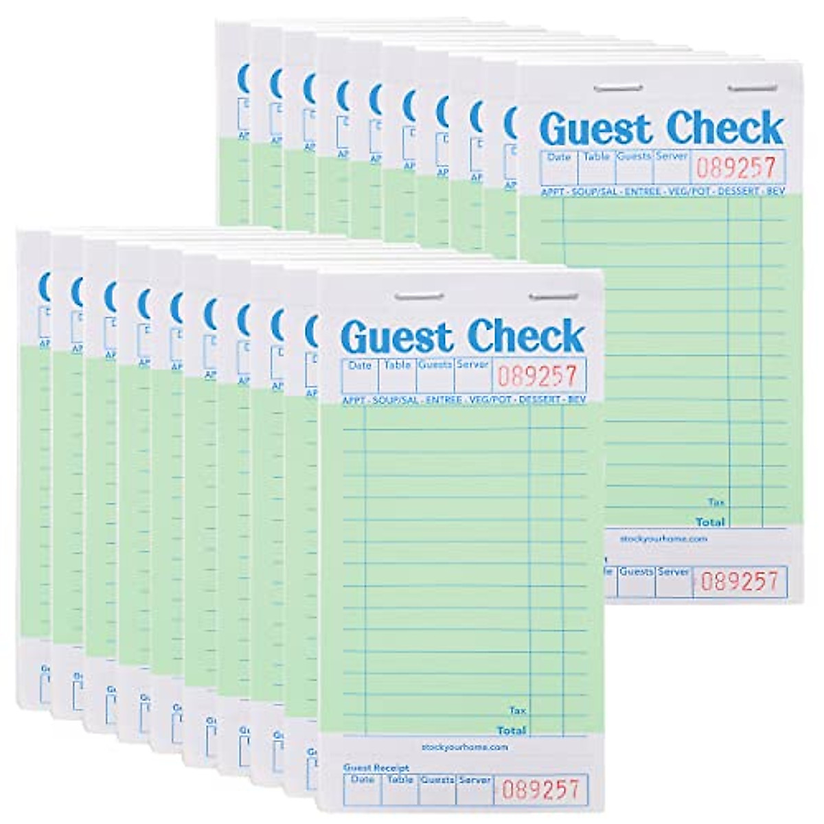 Stock Your Home Green Guest Check Books for Servers (20 Pack) Server Note Pads, Waiter Checkbook, Food Receipt Book, Restaurant Order Pad, Paper Checks, Waitress Accessories, 1000 Total Tickets