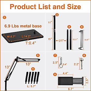 82" Reptile Dual Lamp Stand with Two 16" Hooks, Hang 10.5 Lbs Very Stable, Reptile Heat Light Stand with 6.9 Lbs Metal Base, Height Adjustable from 15" to 82", Tablet Floor Stand