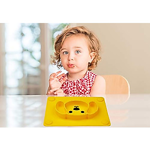 Qshare Toddler Plate, Portable Baby Plates for Toddlers and Kids, BPA-Free Strong Suction Plates for Toddlers, Dishwasher & Microwave Safe Silicone Placemat 11x8x1 inch (3Puppy-Yellow)