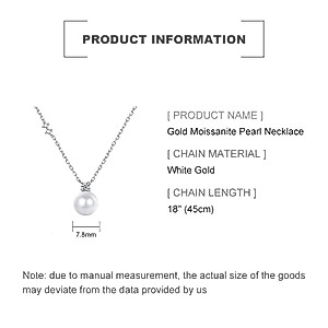 14K Gold Freshwater Cultured Pearl Pendant Necklace with Moissanite,Minimalist Gold Pearl Necklace for Women,Pearl Jewelry Gift for Her,18 Inches (White Gold, 18K Gold)