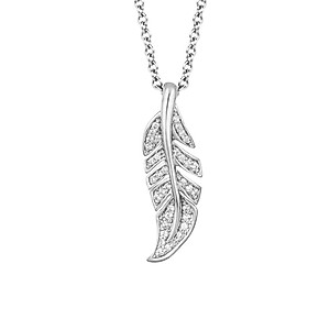 Jewelili Enchanted Disney Fine Jewelry Sterling Silver 1/6 CTTW Pocahontas Feather Pendant