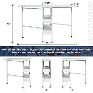 MELLCOM Home Hobby Craft Table with Storage Shelves, Mobile Folding Cutting Table for Large Fabric, Foldable Table for Home Office Sewing Room Craft Room, Fixed Height 35.5in