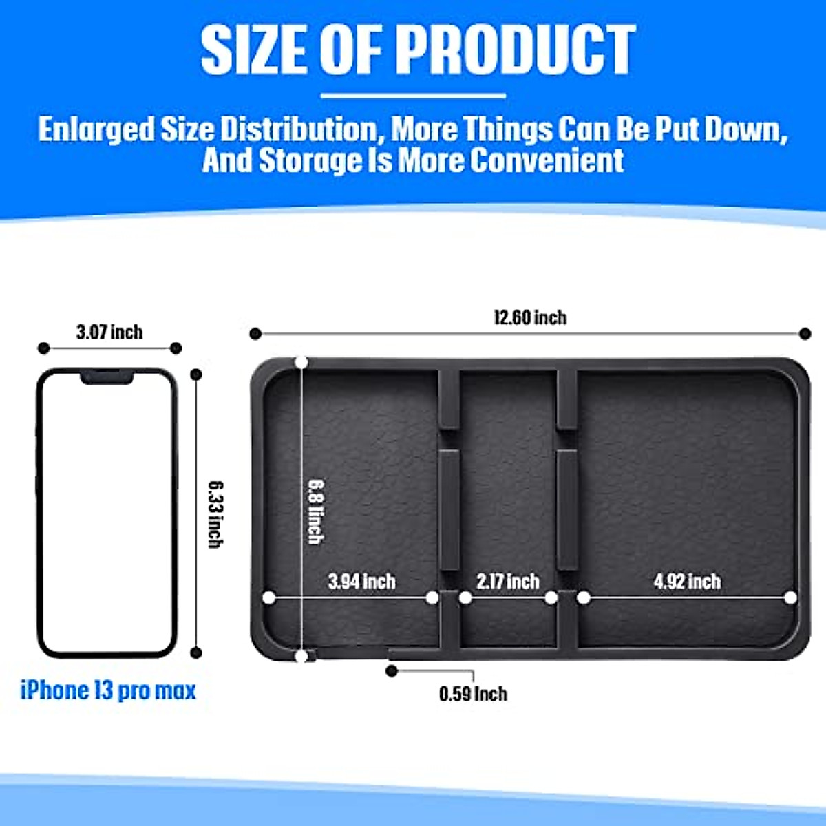 Extra Large Dashboard Mat for Car Dashboard Accessories, Anti Skid Car Dashboard Pad Compatible with All Smartphone Car Non Slip Pad for Dashboard with 6 Non Marking Tape, 12.60 x 6.81 Inch