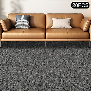 LOHISHILO 20Pcs Square Carpets, 20"x20" Peel and Stick Carpet Tile Tile Outdoor Use, Commercial Carpet, Repeated Use Floor Tile Washable Mats for Living Rooms, Bedrooms, Dining Rooms(Dark Grey)