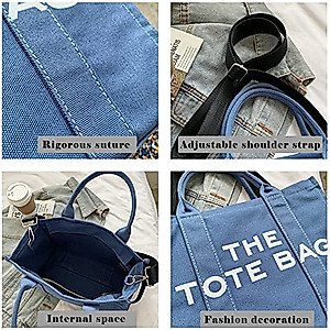 Canvas Tote Bags for Women Handbag Tote Purse with Zipper Shoulder Bag Crossbody Bag for Office, Travel, School (Blue)